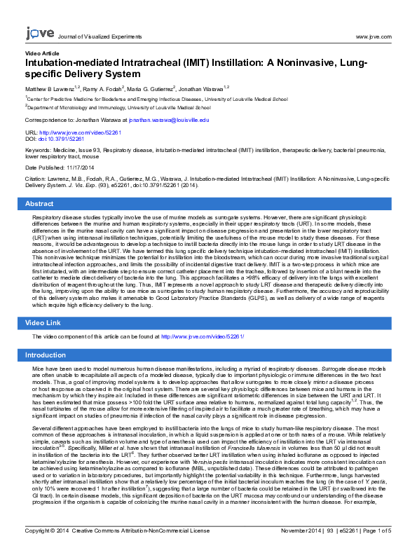 (PDF) Intubation-mediated Intratracheal (IMIT) Instillation: A ...