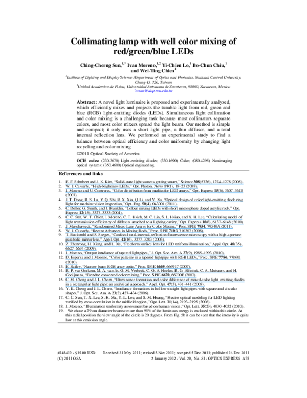 (PDF) Collimating lamp with well color mixing of red/green/blue LEDs