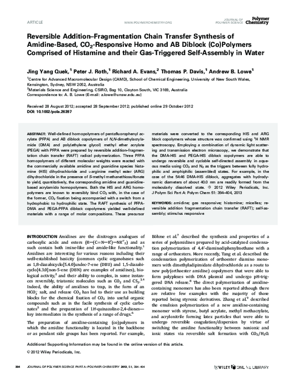 (PDF) Reversible addition fragmentation chain transfer polymerization ...