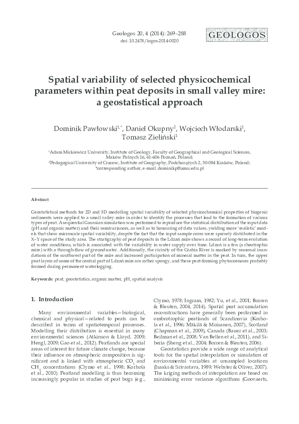 (PDF) Spatial variability of selected physicochemical parameters within peat deposits in small ...