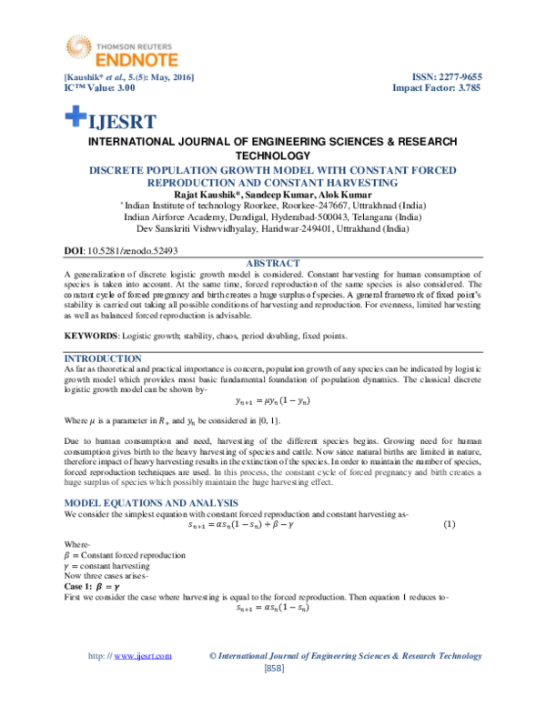 (PDF) DISCRETE POPULATION GROWTH MODEL WITH CONSTANT FORCED ...