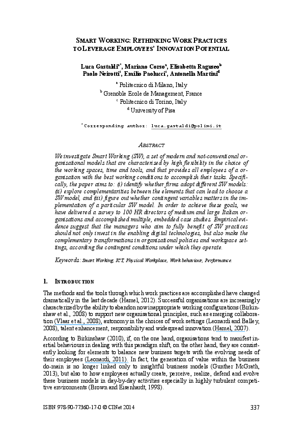 (PDF) Smart Working: Rethinking Work Practices to Leverage Employees ...