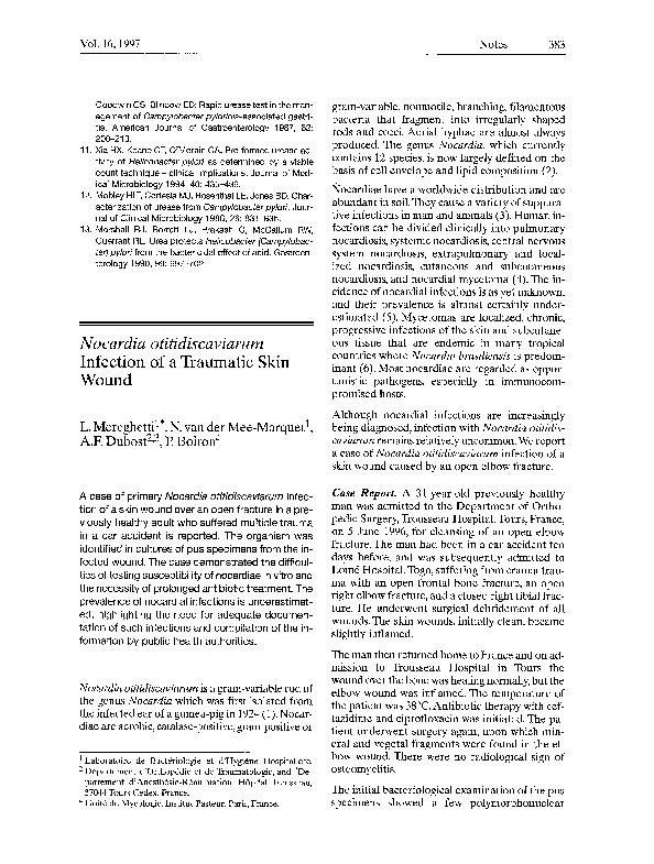 (PDF) Nocardia otitidiscaviarum infection of a traumatic skin wound