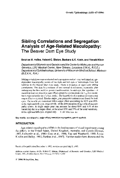 (PDF) Sibling correlations and segregation analysis of age-related ...