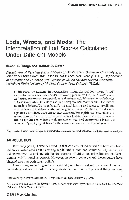 (PDF) Lods, wrods, and mods: The interpretation of lod scores ...