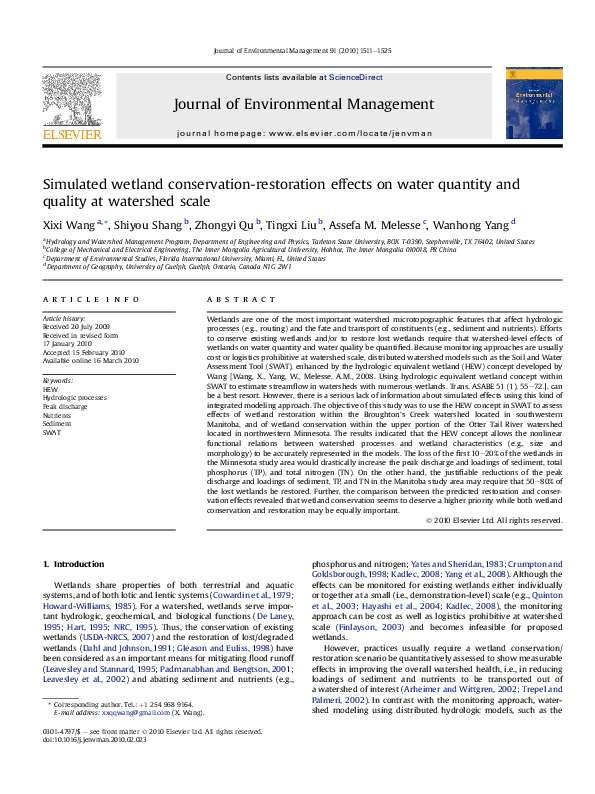 (PDF) Simulated wetland conservation-restoration effects on water ...