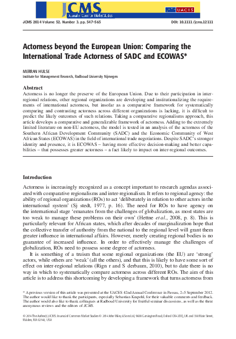 (PDF) Actorness beyond the European Union: Comparing the International ...