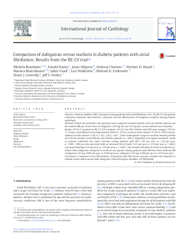 (PDF) Comparison of dabigatran versus warfarin in diabetic patients ...