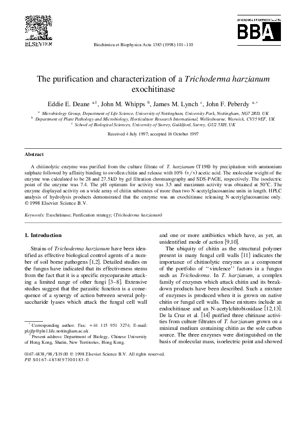 (PDF) The purification and characterization of a Trichoderma harzianum exochitinase