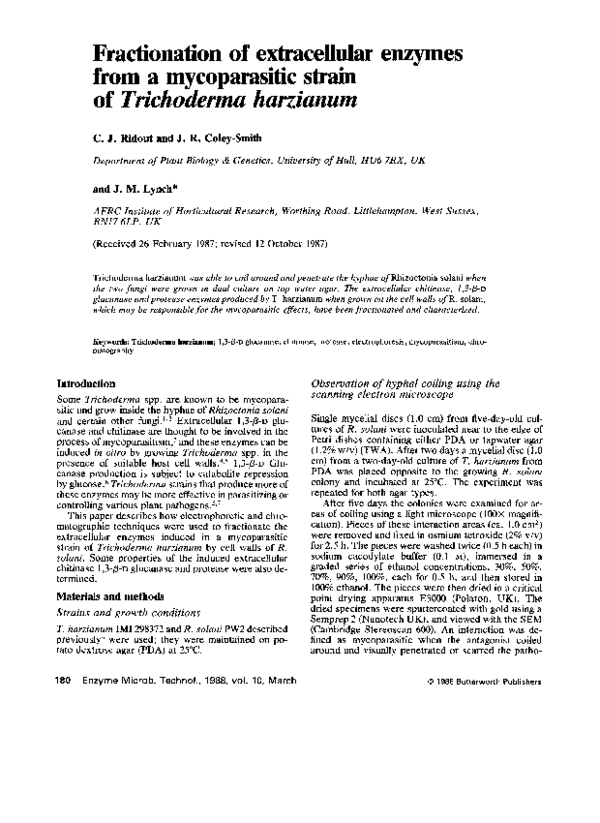 (PDF) Fractionation of extracellular enzymes from a mycoparasitic strain of Trichoderma harzianum