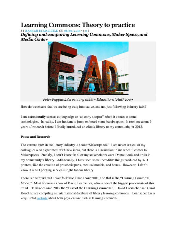 (PDF) Learning Commons: Theory to practice Defining and comparing ...