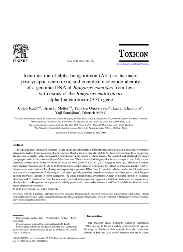 (PDF) Identification of alpha-bungarotoxin (A31) as the major ...