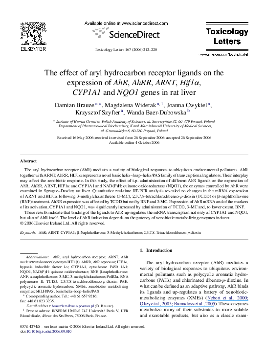 (PDF) The effect of aryl hydrocarbon receptor ligands on the expression ...