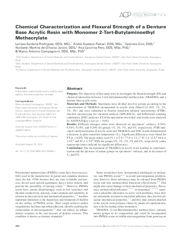 (PDF) Chemical Characterization and Flexural Strength of a Denture Base ...