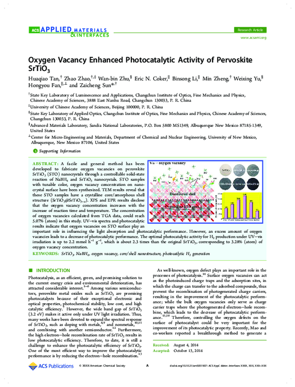 (PDF) Oxygen vacancy enhanced photocatalytic activity of pervoskite ...