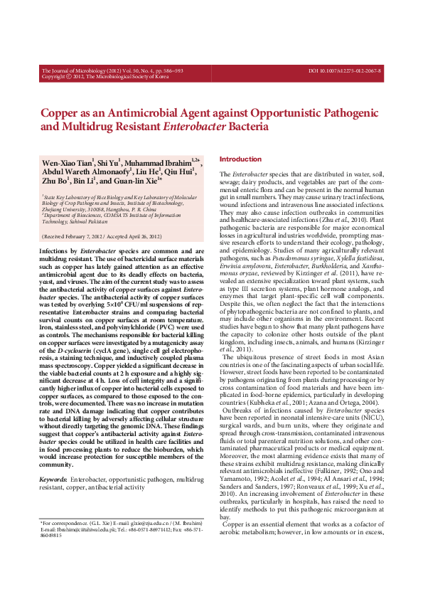 (PDF) Copper as an antimicrobial agent against opportunistic pathogenic ...