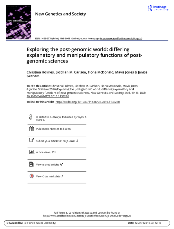 (PDF) New Genetics and Society Exploring the post-genomic world ...