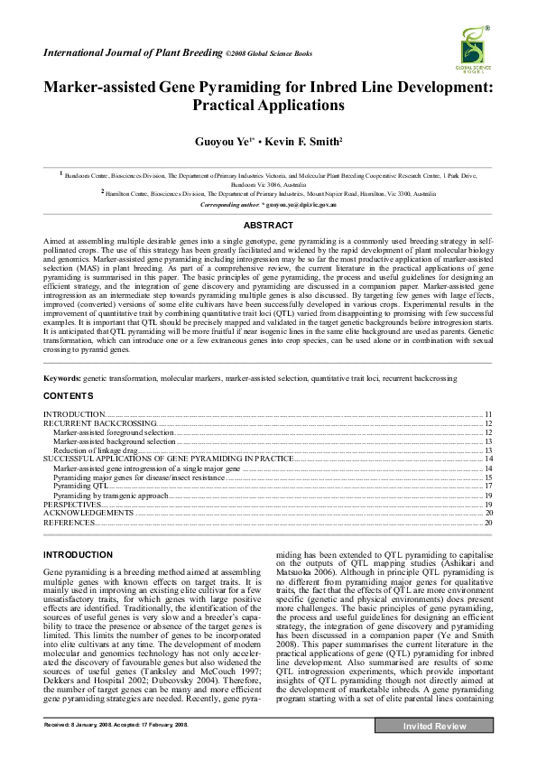 Marker-assisted Gene Pyramiding for Inbred Line Development: Practical ...