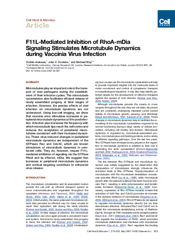 (PDF) F11L-mediated inhibition of RhoA-mDia signaling stimulates ...