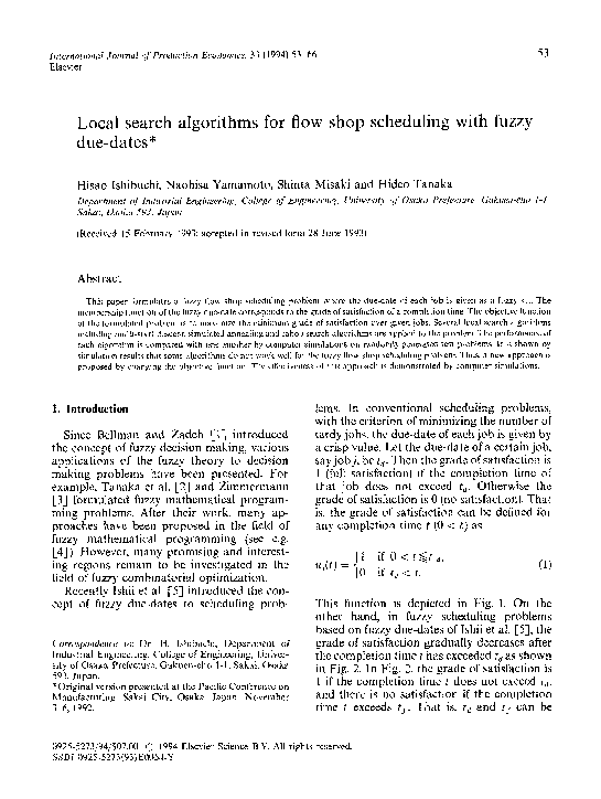 Pdf Local Search Algorithms For Flow Shop Scheduling With Fuzzy Due Dates