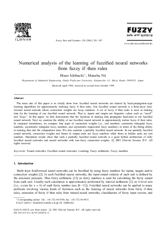 (PDF) Numerical analysis of the learning of fuzzified neural networks from fuzzy if–then rules