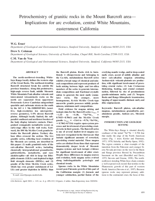 (PDF) Petrochemistry of granitic rocks in the Mount Barcroft area ...
