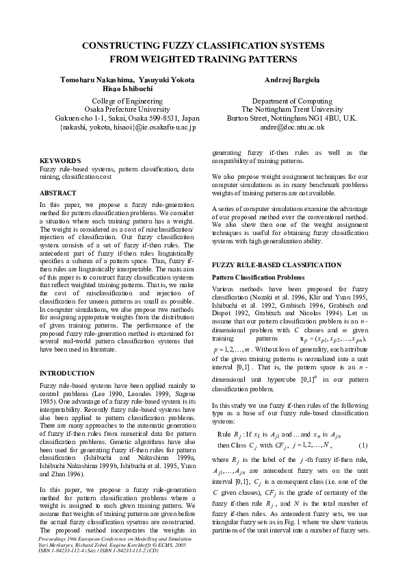 (PDF) Constructing fuzzy classification systems from weighted training patterns