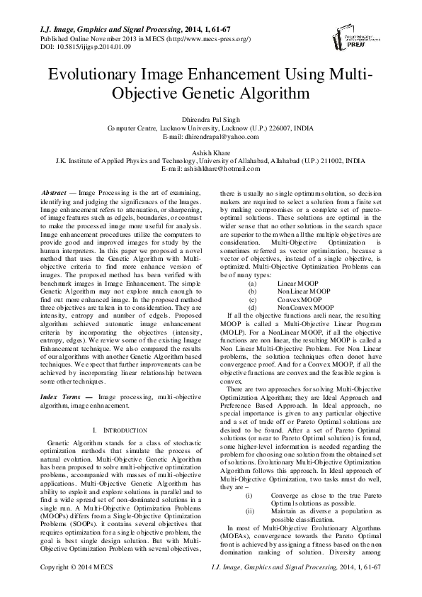 (PDF) Evolutionary Image Enhancement Using Multi-Objective Genetic Algorithm