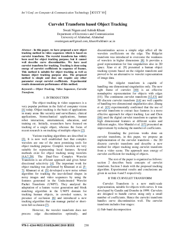 Pdf Curvelet Transform Based Object Tracking