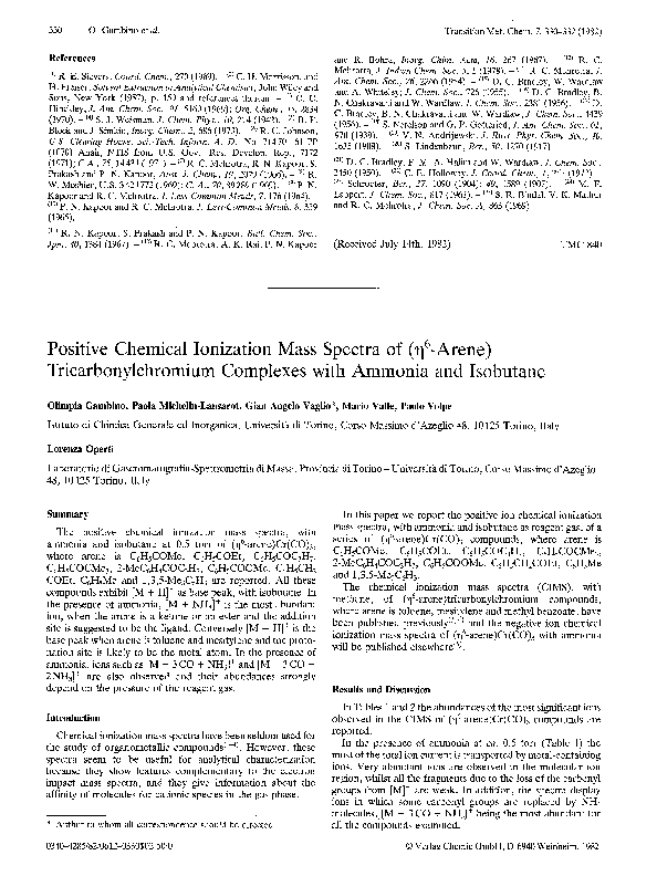 (PDF) Positive chemical ionization mass spectra of (?6-arene ...