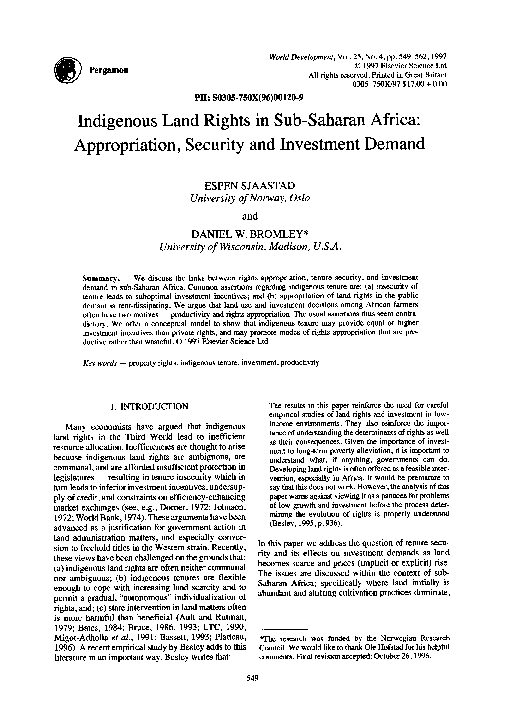 (PDF) Indigenous land rights in sub-Saharan Africa: Appropriation ...