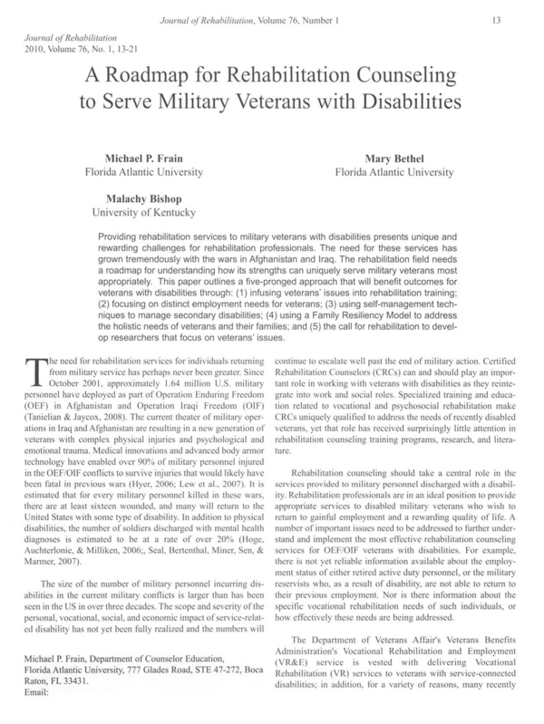 (PDF) A roadmap for rehabilitation counseling to serve military ...