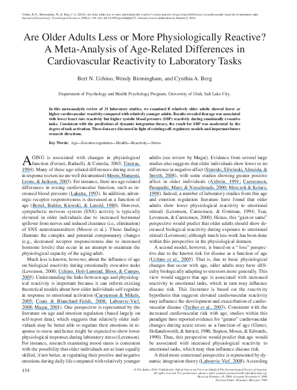 Pdf Are Older Adults Less Or More Physiologically Reactive A Meta Analysis Of Age Related