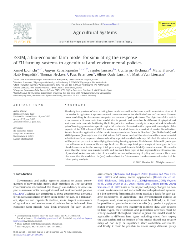 (PDF) FSSIM, a bio-economic farm model for simulating the response of ...
