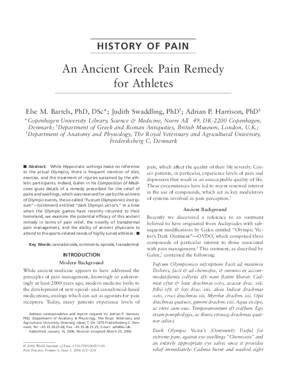 (PDF) An Ancient Greek Pain Remedy for Athletes