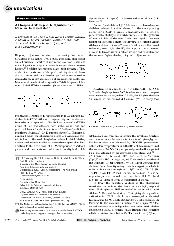 (PDF) 2-Phospha-4-silabicyclo[1.1.0]butane as a Reactive Intermediate