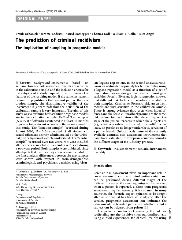 (PDF) The prediction of criminal recidivism