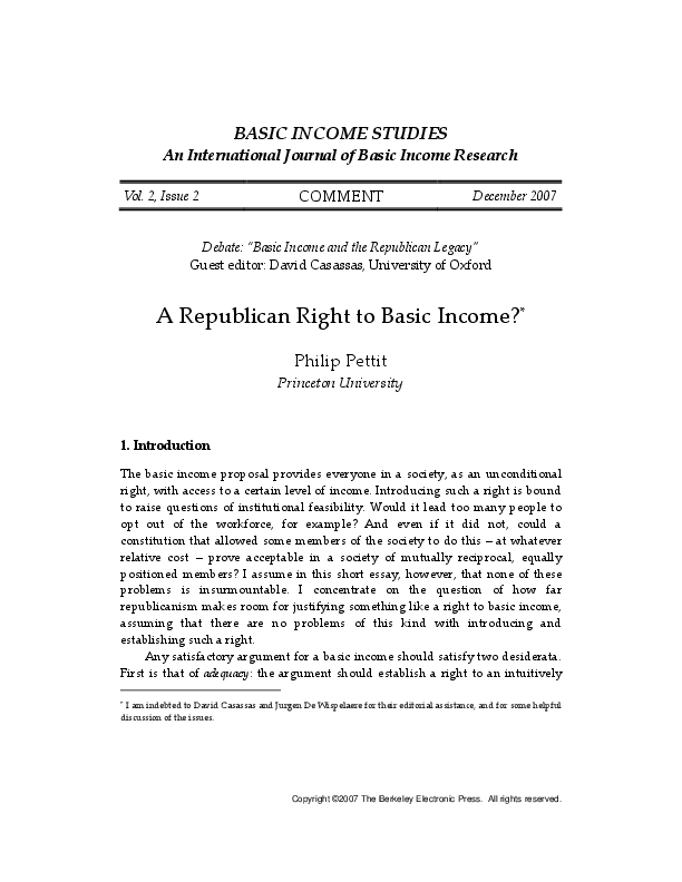 (PDF) A Republican Right to Basic Income?