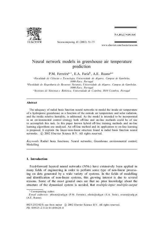 Pdf Neural Network Models In Greenhouse Air Temperature Prediction