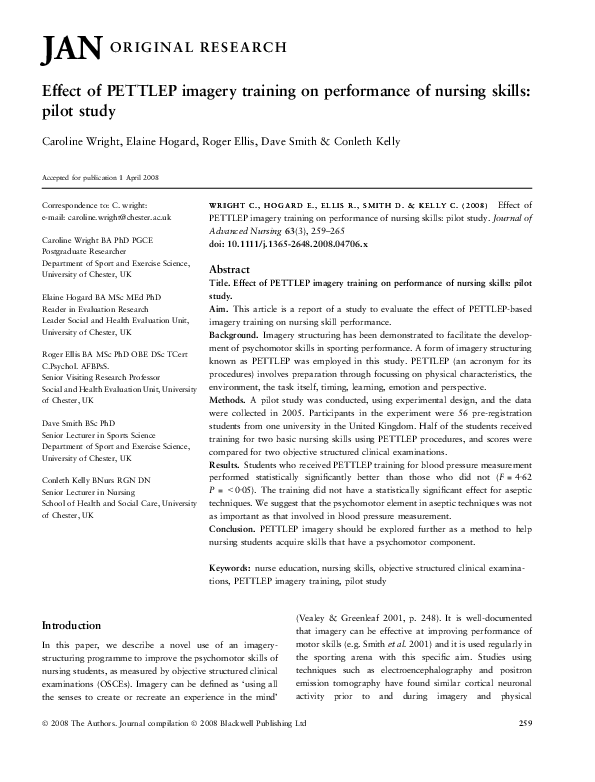 (PDF) Effect of PETTLEP imagery training on performance of nursing ...