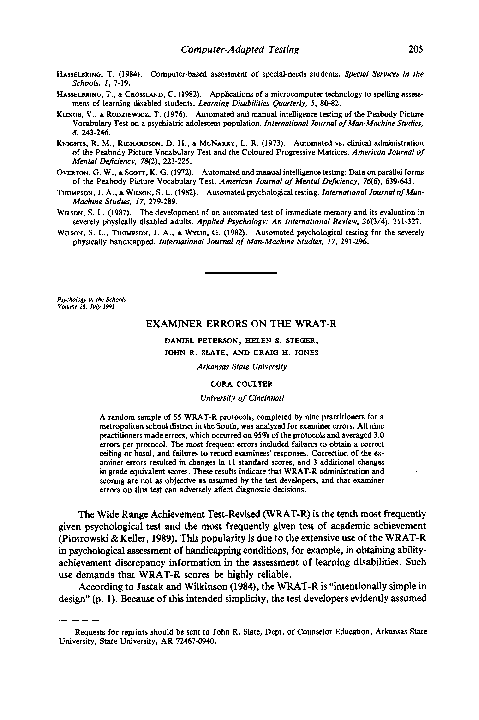 (PDF) Examiner errors on the WRAT-R