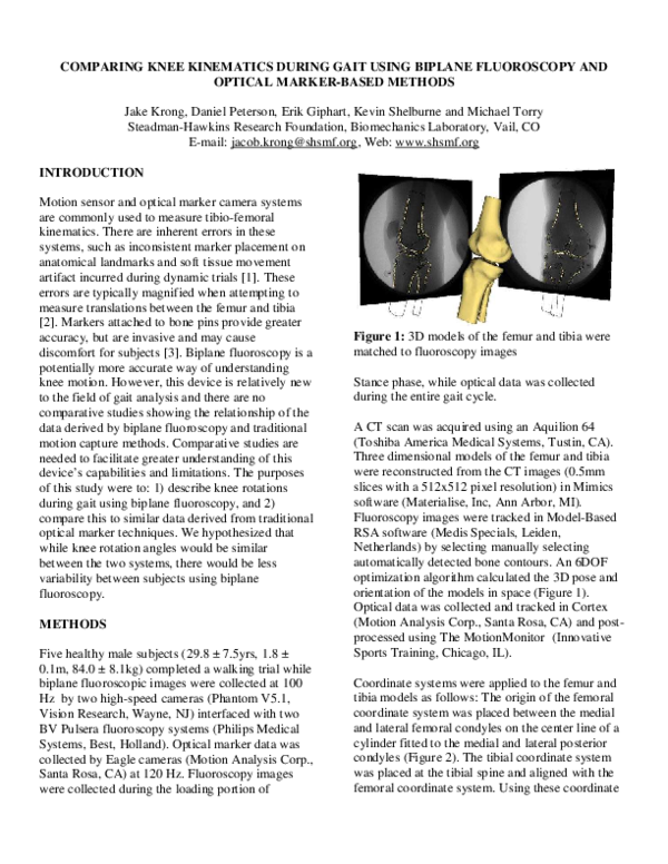(PDF) COMPARING KNEE KINEMATICS DURING GAIT USING BIPLANE FLUOROSCOPY ...
