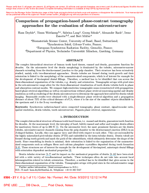 Pdf Comparison Of Propagation Based Phase Contrast Tomography Approaches For The Evaluation Of