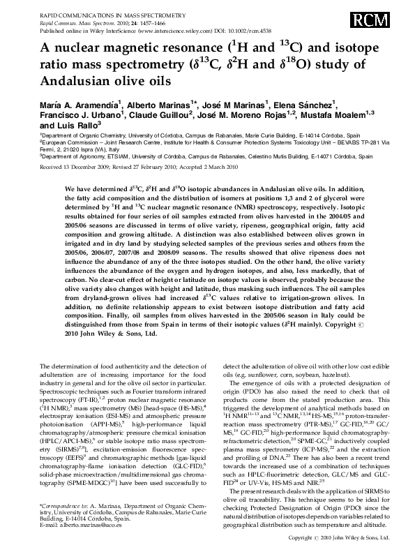 (PDF) A nuclear magnetic resonance (1H and 13C) and isotope ratio mass spectrometry (δ13C, δ2H ...
