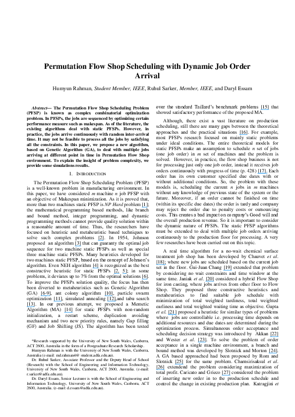 (PDF) Permutation Flow Shop Scheduling with dynamic job order arrival