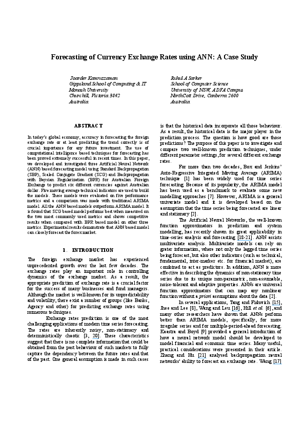 (PDF) Forecasting of currency exchange rates using ANN: A case study