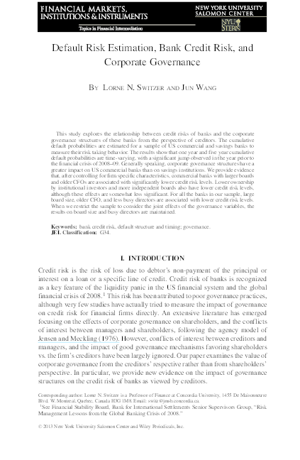 (PDF) Default Risk Estimation, Bank Credit Risk, and Corporate Governance