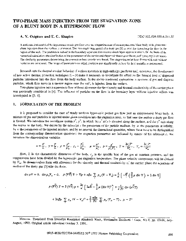 (PDF) Two-phase mass injection from the stagnation zone of a blunt body ...