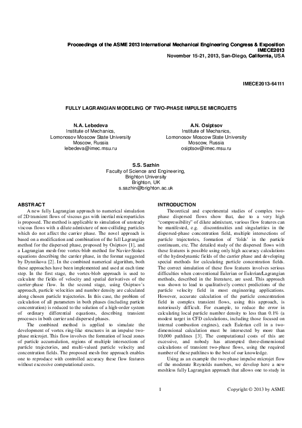 (PDF) Fully Lagrangian Modeling of Two-Phase Impulse Microjets