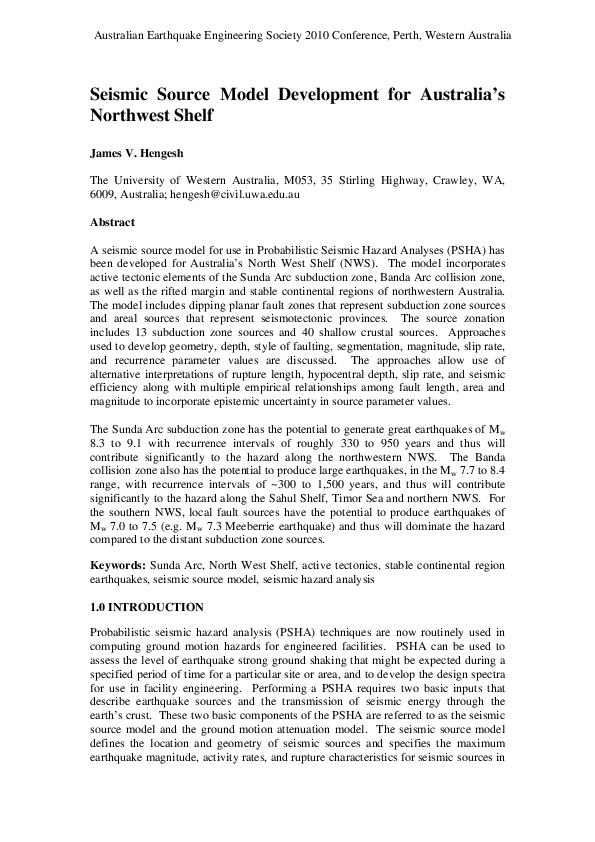 (PDF) Seismic Source Model Development for Australia's Northwest Shelf